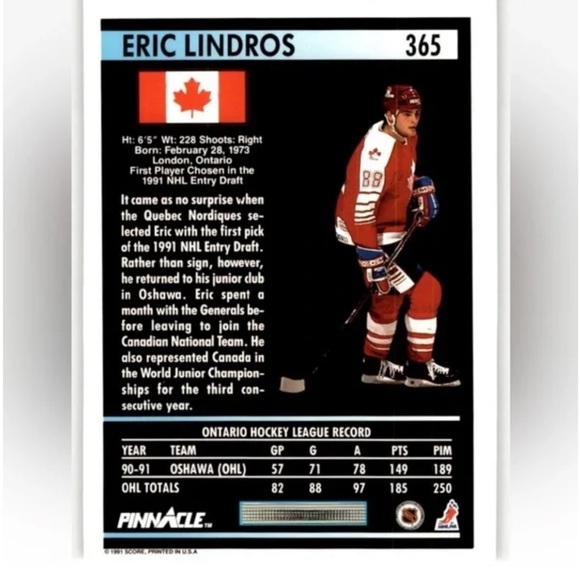Pinnacle | Toys | Eric Lindros 99192 Pinnacle Philadelphia Flyers ...